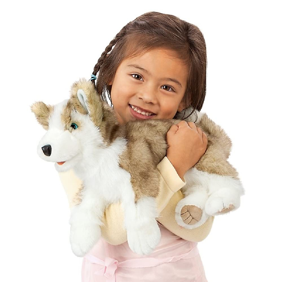 Folkmanis Wolf Pup Hand Puppet, Gray, White, Black, 1 EA