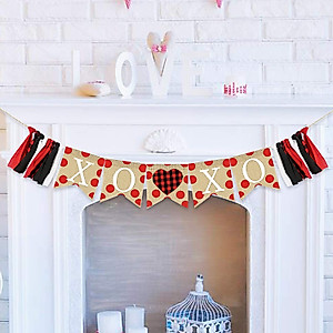 XOXO Burlap Banner - Valentine's Day Decorations - Valentines Burlap Banner for Mantel Fireplace- Black Red Plaid XOXO Banner- Valentines Decorations- Valentine's Day Home Indoor Outdoor Hanging Decor