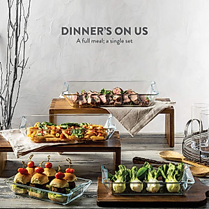 4-Piece Rectangular Glass Casserole Dish Set - Modern Design, Grip Handles, Nesting Storage