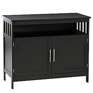 HOMCOM Sideboard Buffet Cabinet, Modern Kitchen Cabinet, Coffee Bar Cabinet with 2-Level Shelf and Open Compartment, Black