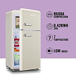 DEMULLER Retro Mini Fridge 3.5 Cu.ft Refrigerator with Top Freezer Compact Fridge Apartment Size Refrigerator Dual Door Fridge with Handles Small Refrigerator for Home Office Dorm