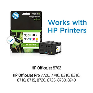 HP 952 / 952Xl (N9k28an) Ink Cartridges (Cyan Magenta Yellow Black) 4-Pack in Retail Packaging