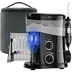 MySmile 1000ML Countertop Water Dental Flosser Teeth Cleaner 10 Settings Electric Power Oral Irrigator with UV Sanitizer Light Storage Bag and 7 Jet Tips