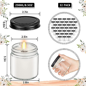 32 Pcs Thick Glass Jars with Lids Canning Jars 8 oz Clear Round Candle Jars Wide Mouth Pickle Jars with Lids Glass Storage Containers with Lids for Spice Powder Liquid Lotion Honey, Dishwasher Safe