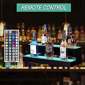 Ageszoe Acrylic LED Liquor Bottle Display Shelf 24 Inch 2 Step Acrylic Lighted Bar Shelf with RF Remote Controller for Home Commercial Bar Countertop Display Stand (2 Tier, 24 inch)