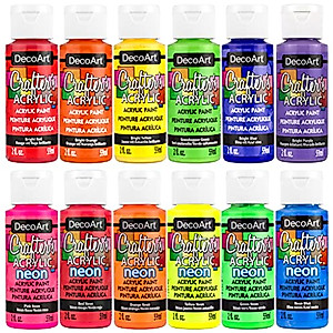 DecoArt Acrylic 2 oz 12 Count Brights Craft Paint Value Pack, 2 Fl Oz (Pack of 12), 24 Oz
