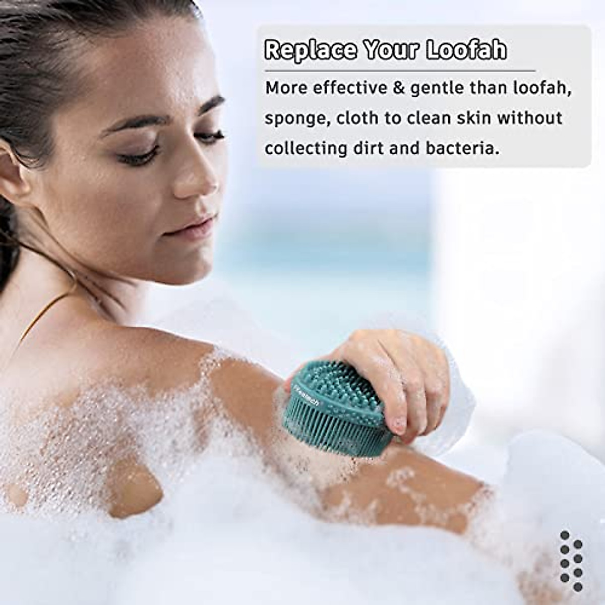 FREATECH Silicone Body Scrubber - Dual-sided Bath Shower Loofah Body Cleansing Brush for Gentle Exfoliation and Massage, Hygienic and Easy to Clean, for Men, Women and Kids, All Skin Types, Green