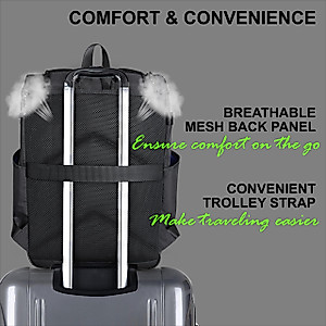 Rangeland Drawstring Flap Backpack Rucksack Lightweight Travel Laptop Backpack Carry-on Daypack 17L School Commute Gym Sport, All Black