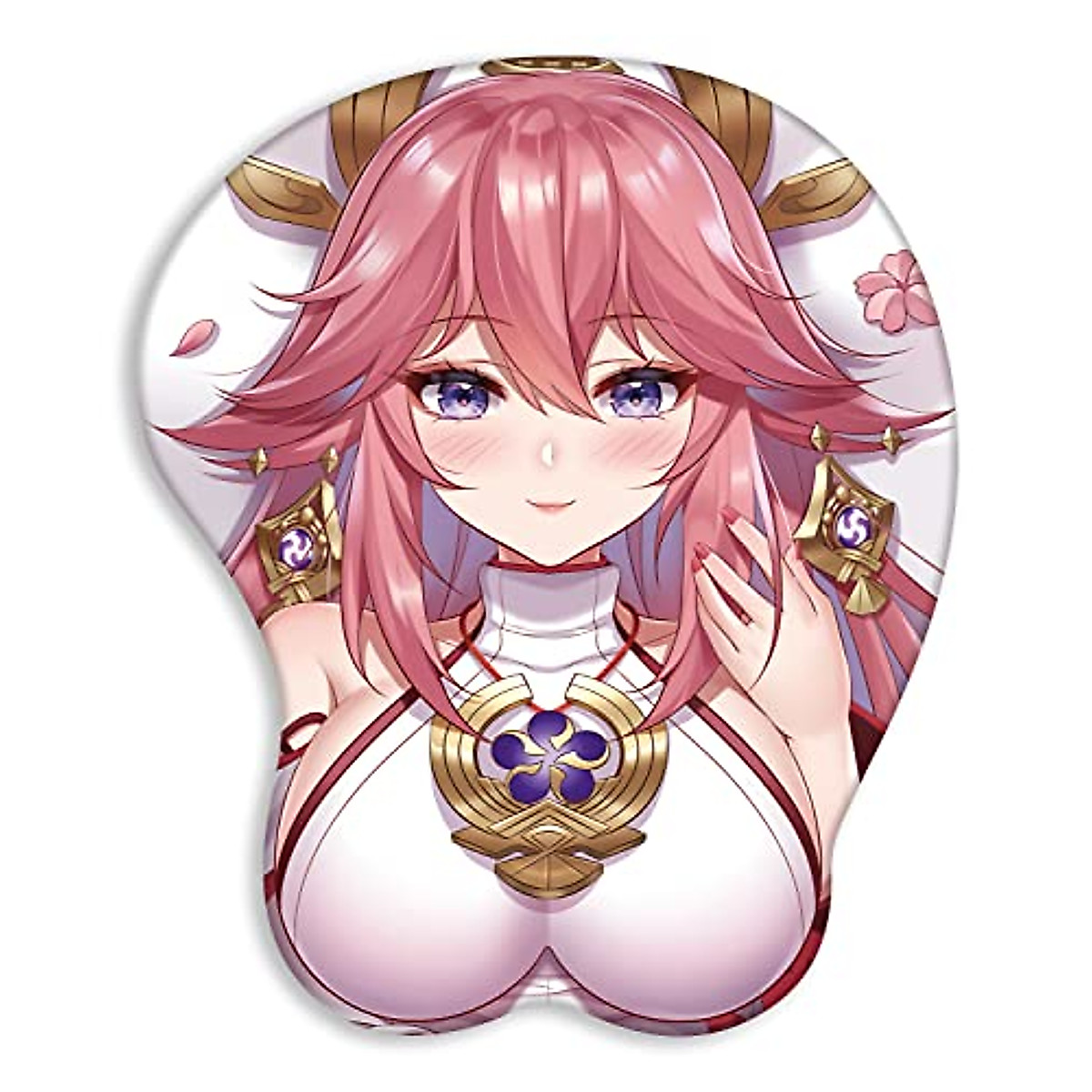 Mice Pad Genshin Impact Cute Yea-Miko Anime Mouse Pad with Wrist Rest Support 3D Oppai Silicone Gel Desk Mat Ergonomics Mousepads (Pink)