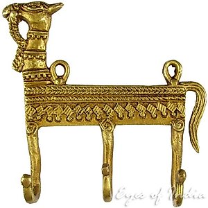 Eyes of India - 5" Gold Brass Camel Decorative Animal Wall Hooks Hangers Coat Rack Antique Boho Bohemian Indian