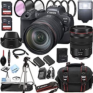 EOS R6 Mirrorless Digital Camera with RF 24-105mm f/4 L is USM Lens + 128GB Memory + Case + Tripod + Filters (38pc Bundle)