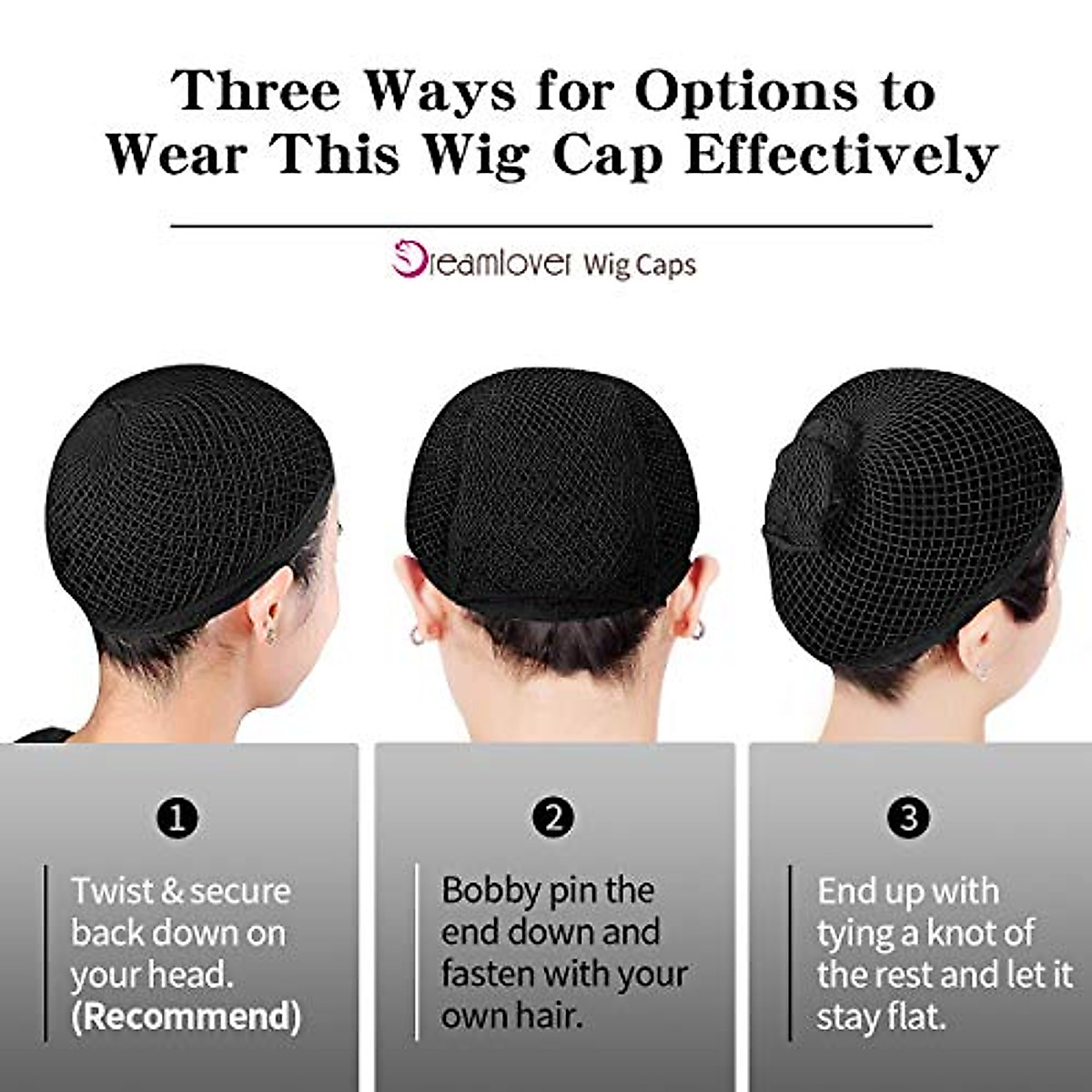 Dreamlover Black Wig Cap for Women Lace Front, Mesh Wig Cap for Long Hair, Wig Net Cap, 2 Pieces