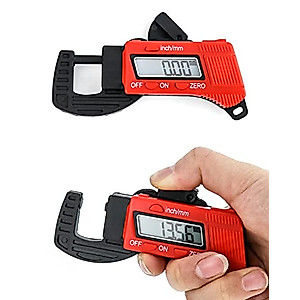 QWORK Thickness Gauge Measuring Tool, 0-12 mm (0.5") Digital Thickness Caliper Micrometer, Red