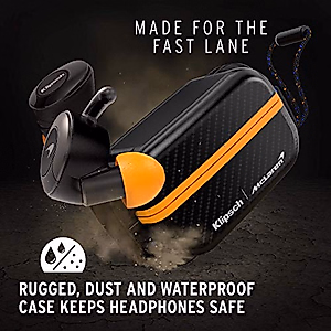 Klipsch T5 II True Wireless Sport Earphones McLaren Edition with Dust/Waterproof Case & Earbuds, Best Fitting Ear Tips, Ear Wings, 32 Hours of Battery Life, & Wireless Charging Case