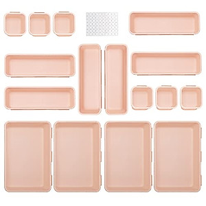 Famhap 16 PCS Pink Desk Drawer Organizers, Versatile Bathroom and Vanity Drawer Organizer Trays, Storage Bins for Makeup, Bedroom, Kitchen Gadgets Utensils and Office (Pink)