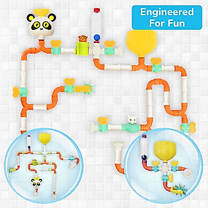 DIY Bath Toys for Toddlers Ages 1-3 and Kids 4-8, STEM Water Toys with Extra Features, 60-Piece Colorful Pipe Bathtub Set with Swiveling Valves, Top Right Toys