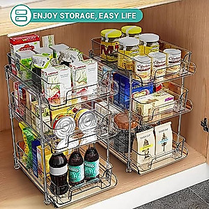 Fulpower 3 Tier Bathroom Organizers with Dividers, Clear Medicine Cabinet Organizer Pull-Out Under Sink Organizers, Multi-Purpose Storage Organizers for Skincare Cosmetic Pantry 2 Pack