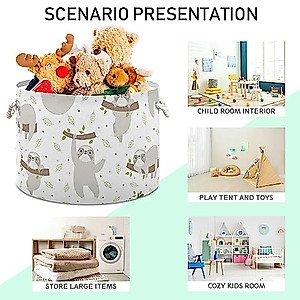 Kigai Sloth Cotton Rope Basket Large Round Baby Laundry Basket Toy Blanket Books Storage Bin for Bedroom Bathroom Nursery Home Decor