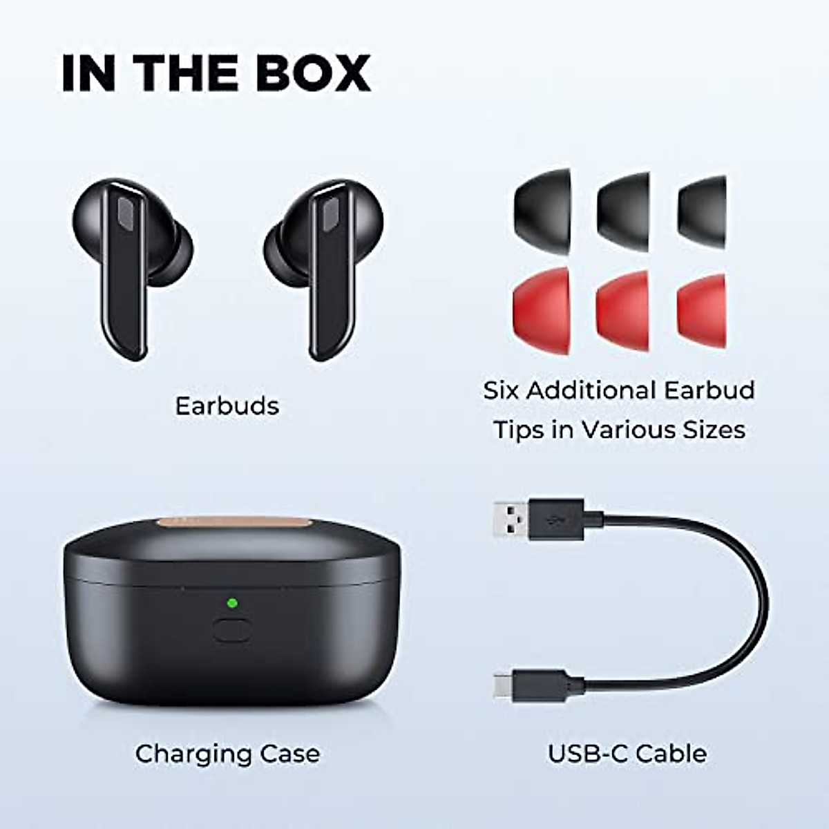 Phonicstudio Apex Pro Active Noise Cancelling Earbuds Bluetooth Headphones True Wireless Earbuds with Mic Bluetooth Earbuds 5.0 Immersive Sound Clear Call IPX5 25H for Sports/Work/Travel - Black