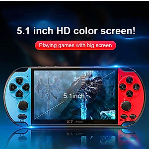 X7 PLUS Handheld Game Console 5.1-inch Dual Joystick Game Console 8GB Built-in 1000 Games Support 32/64/128-bit Video Game Console ( Blue+Red）