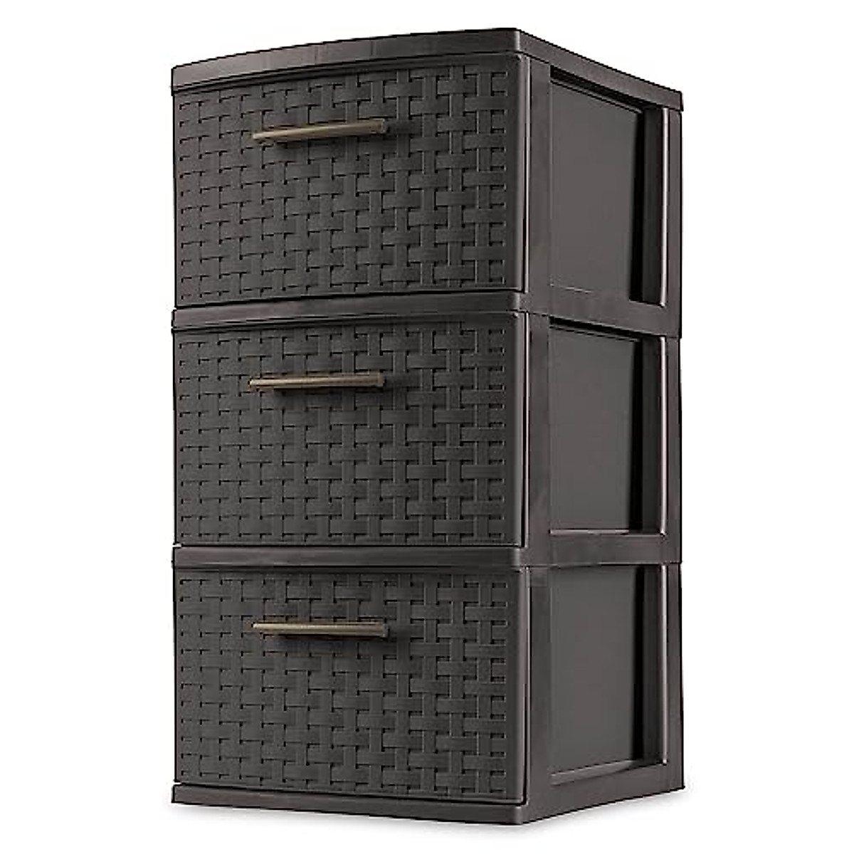 Sterilite 3 Drawer Wicker Weave Decorative Storage Organization Container Cabinet Tower with Driftwood Handles, Espresso (8 Pack)