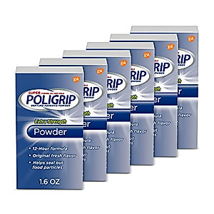 Super Poligrip Extra Strength Denture Adhesive Powder, Denture Powder for Dentures - 1.6 Ounces (Pack of 6)