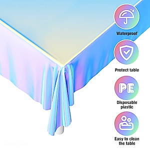 NiHome Iridescent Plastic Tablecloths 4-Pack 54.8x109.6 Inches Holographic Metallic Laser Shiny Rectangle Party Table Decorations Foil Clothes Reusable Covers for Birthday Bridal Wedding Christmas