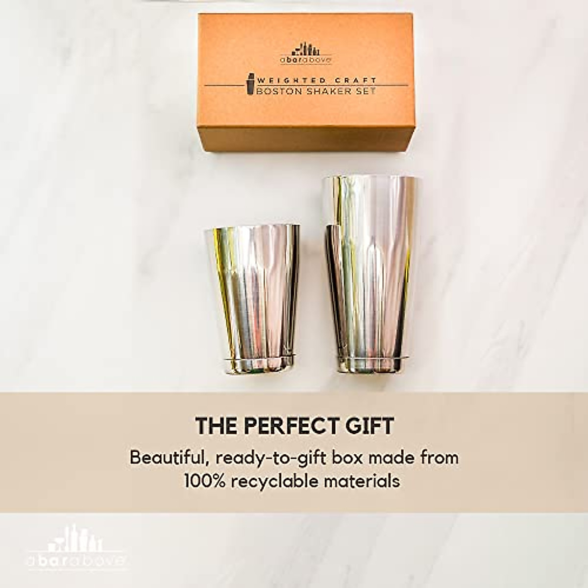 A Bar Above Boston Cocktail Shaker Set – 2-Piece Premium Weighted Boston Shaker Set – Stainless Steel Bartending Kit – 18 oz & 28 oz Martini Shaker Set – Bar Accessories for the Home Bar Set