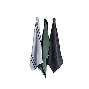 Creative Co-Op Black & Green Cotton Tea Towels (Set of 3 Patterns)