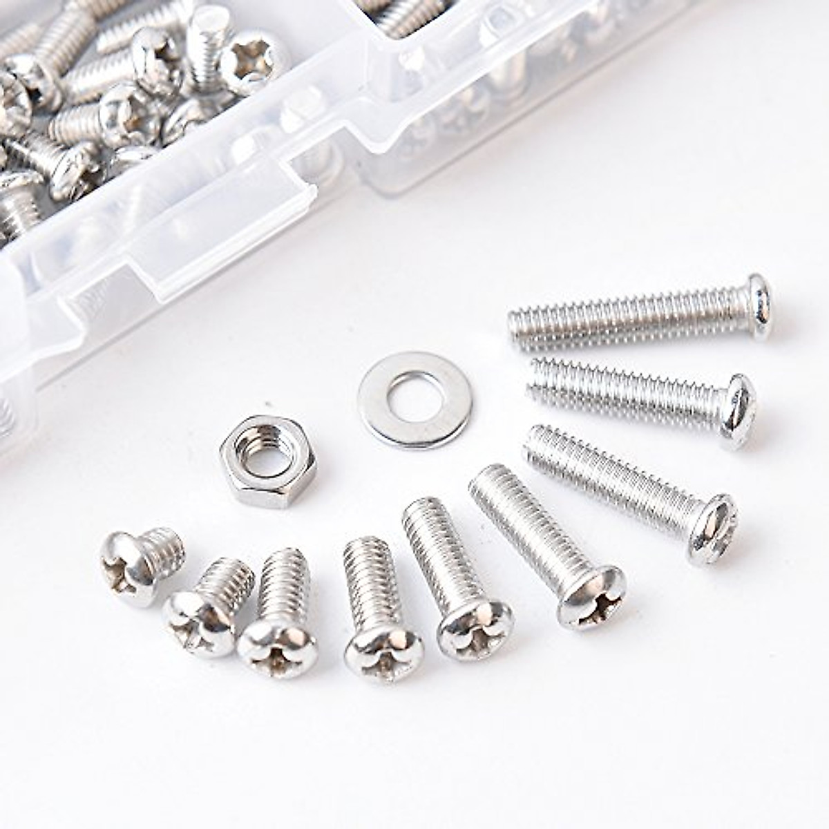 VIGRUE 810Pcs M3 x 4/6/8/10/12/14/16/18/20 mm Screw Assortment Kit 304 Stainless Steel Phillips Pan Head Machine Screws Bolts Nuts Lock Flat Washers with Storage Box