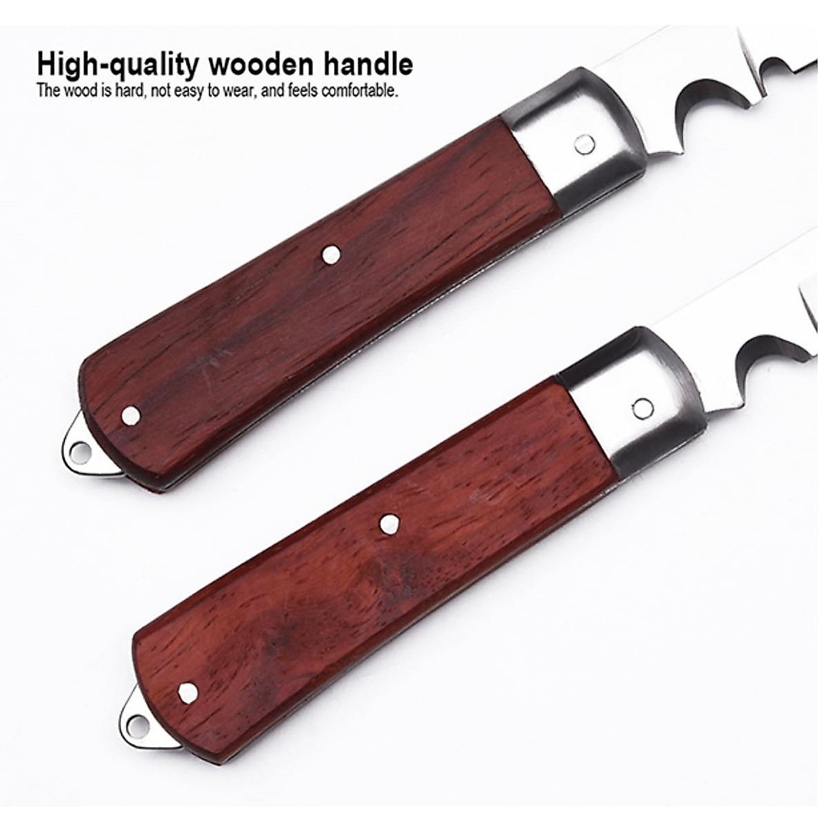 Edward Tools Electrician Straight Blade Knife with Wood Handle - Lockback Folding Pocket Knife - Stainless Steel - Cable Stripping, Cutting Insulation, Ties, Tape, Pulls Cuts, Splicing - Ergo Handle