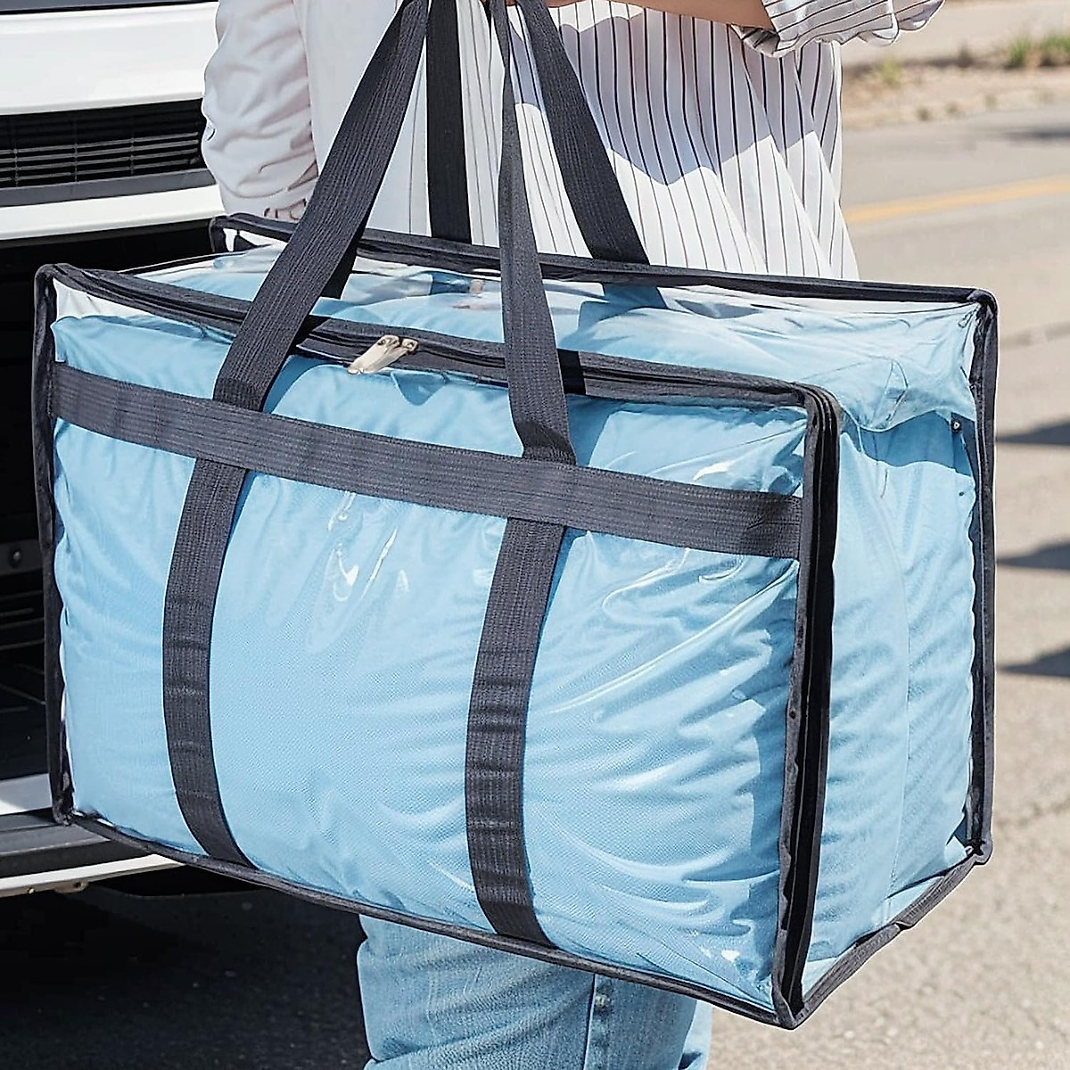 Mr Hsiung & Mrs 3 PACK Clear Clothes Storage Bags with Sturdy Zippers and Reinforced Handle Plastic Moving Totes for Comforters, Blankets, Linen, Bedding, Duvet, Pillows, Sweaters, Quilts