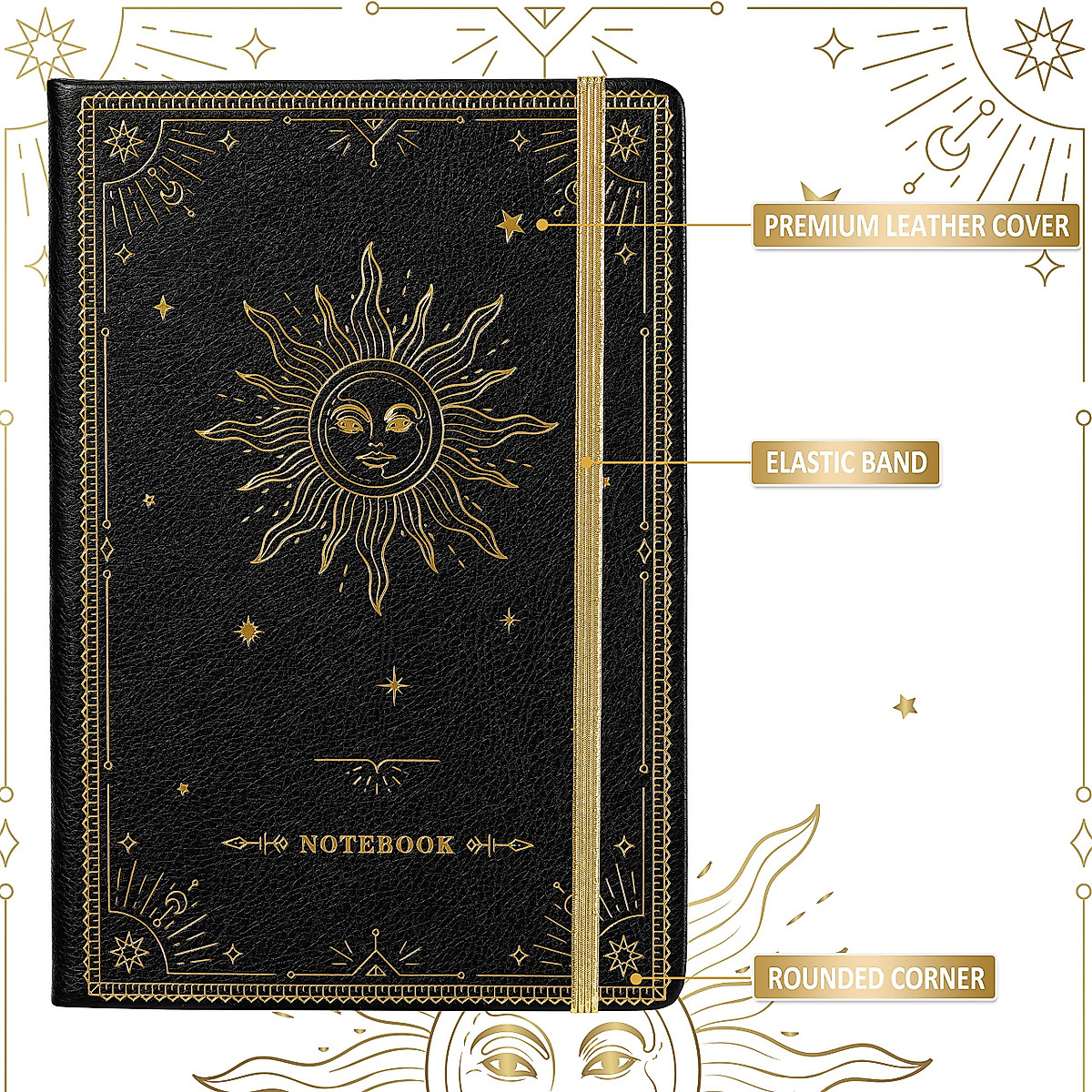 Ruled Notebook/Journal – Premium Thick Paper Faux Leather Classic Writing Notebook with Pocket + Page Dividers Gifts, Banded, Large, 144 Pages, Hard Cover, Lined (5.8 x 8.4) - Black