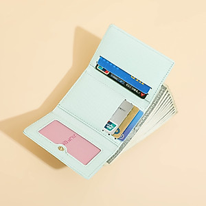 JIUFENG Women's RFID Blocking Short Wallet Multi Purpose Zipper Folded Purses Coins Pouches Multi-card Position Card Organizer (Green)