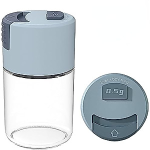 Metering Salt Shaker, Measuring Seasoning Bottle, Salt and Pepper Shakers Precise Quantitative Push Type,Press Type Glass Metered Salt Dispenser. (Blue)