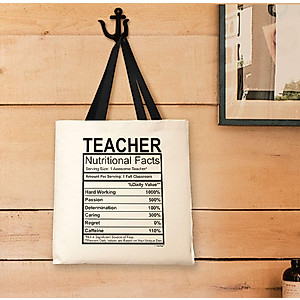 New Teacher Gifts Teacher Nutritional Facts Label Teacher Gifts for Men Black Handle Canvas Tote Bag