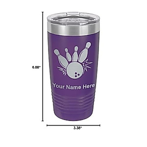 LaserGram 20oz Vacuum Insulated Tumbler Mug, Bowling Ball and Pins, Personalized Engraving Included (Dark Purple)