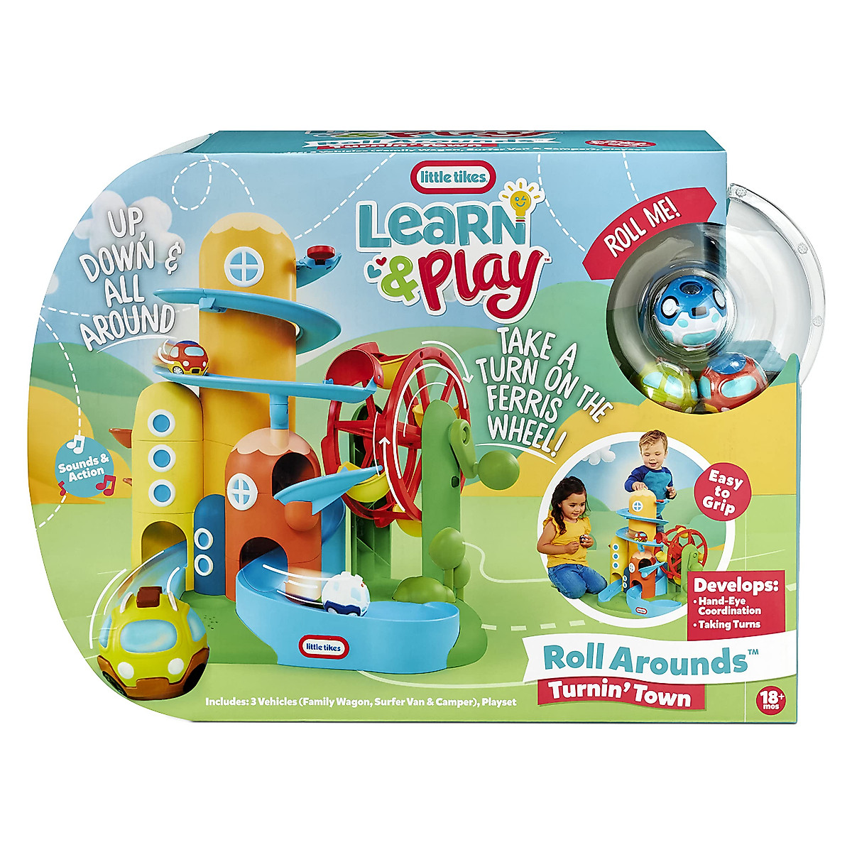 Little Tikes Learn & Play Roll Arounds Turnin' Town, Including 3 Toy Cars and Playset, Sounds & Music, Slide & Turn-Birthday Gifts for Kids, Toddler Toys for Boys and Girls Ages 18 months 1 2 3+ Years