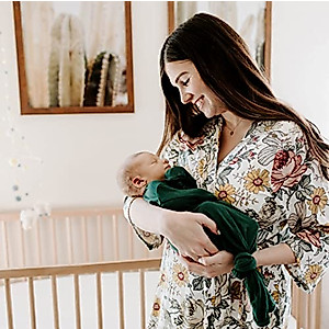 Milkmaid Goods Baby Swaddle Blanket & Matching Headwear Set, Newborn Receiving Blanket, Gender Neutral, Buttery Soft & Breathable Fabric, Large W/Extra Stretch for Easy Wrapping (Hat, Hunter)