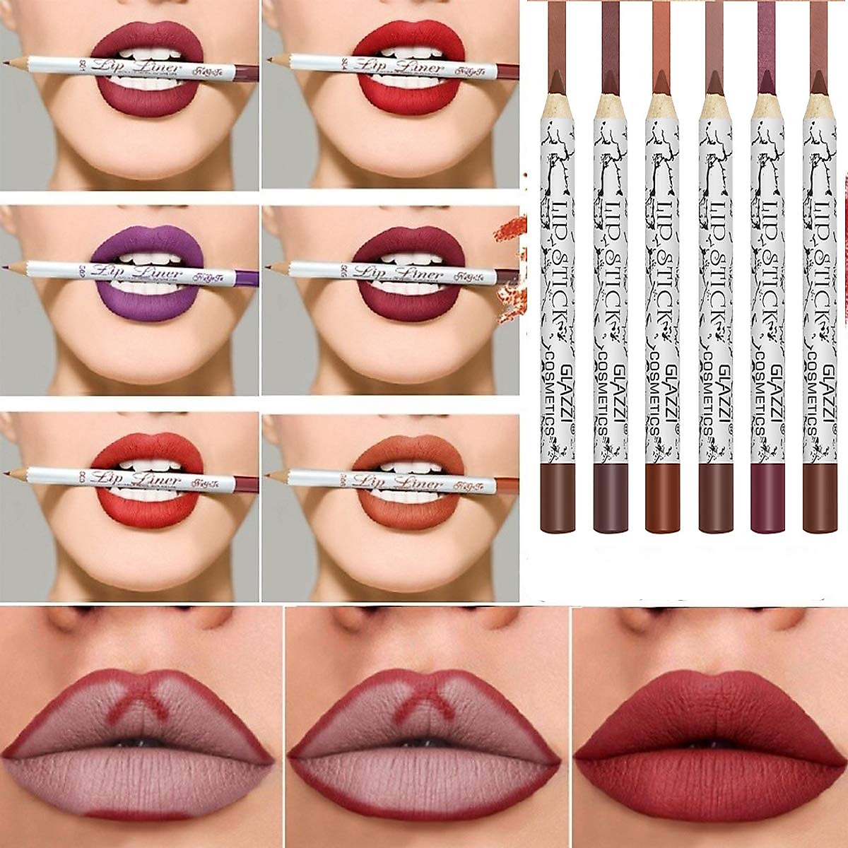 NICEFACE Lip Liner Pencil Set,12 Color Matt Smooth Waterproof lip pencil set lip pencil set, Natural Long Lasting Makeup Lip Liners