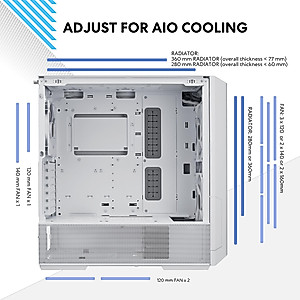 Lian Li Lancool 216 Mid-tower case with high cooling performance - Includes dual front 160MM PWM fans and 1 rear 140MM PWM fan - Airflow focused - Up to 10 fans (LANCOOL 216R-W WHITE)