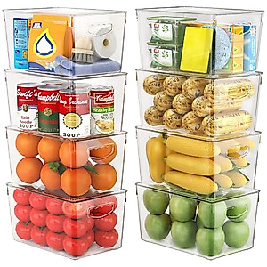 8 Pack Clear Storage Bins with Lids Stackable, Large Plastic Storage Bins with Handle for Pantry Organization and Storage, Perfect Containers for Fridge Organizer, Freezer, Kitchen, Cabinets, Bathroom