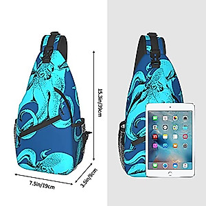 loquehv Octopus Navy Blue Kraken Nautical Sling Backpack Chest Bag Waterproof Crossbody Shoulder Bag, Small Travel Hiking Daypack For Men Women Hiking Outdoor