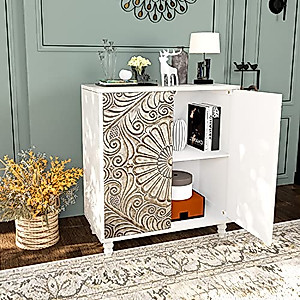 HOMPUS Accent Cabinet with Pattern Doors and Shelf, Wood Grain Rustic Buffet Sideboard, Coffee Bar Storage Cabinet for Living Room, Kitchen, Bedroom, Light Grew