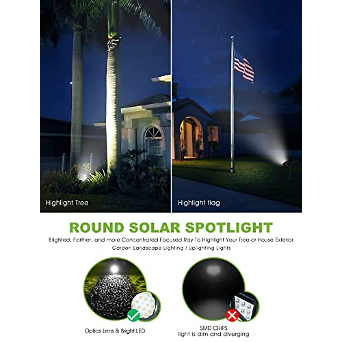DBF Solar Outdoor Lights, Adjustable Solar Spot Lights Outdoor, 2.5w Solar Panel and Bright, 2-in-1 Waterproof Solar Landscape Spotlights Flood Lights for Garden Yard Flag Pole Pool, 2Pack