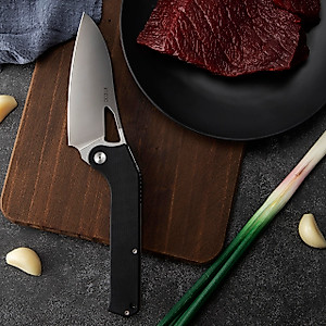 9TiEDC Pocket Folding Chef Knife,VG10 Stainless Steel Ultra sharp Pocket Folding Knife,Folding Camping Knife for Cooking,G10 Handle Camping Trip Outdoor Portable Kitchen Knife(black)