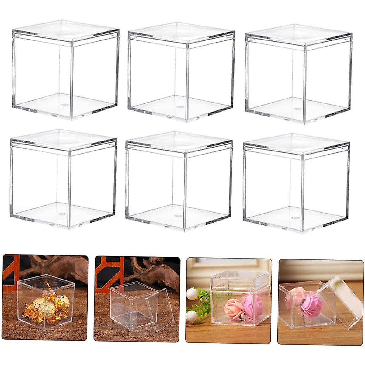 GLEAVI Clear Square Cube 60 Pcs Packing Box Candy Containers Party Candy Bag Party Gift Candy Cake Gift Container Candy Packaging Case Party Candy Storage Cases Seal Specimen Acrylic