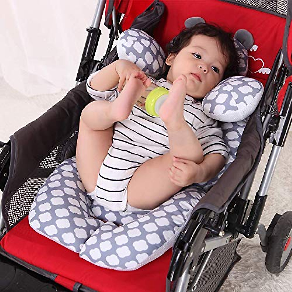 Infant Car Seat Insert, G-Tree Cotton Baby Stroller Liner Head and Body Support Pillow, Infant Seat Pad Carseat Neck Support Cushion for Toddler (Cloud)