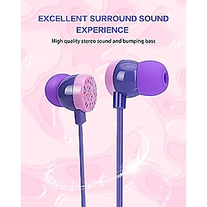 OHEDMEH Wired Earbuds for Kids in-Ear Headphones, Cute Donut Kids Earphones for School, Flat Cable Cute Earbud with Microphone and Lovely Kids Ear Buds Storage Case for Girls Boys and Adults (Purple)