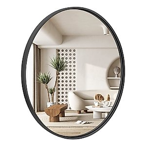 IPOUF 24”Round Mirror, Black Large Circle Metal Frame Wall Mirror for Bathroom, Entryway, Living Room,Vanity